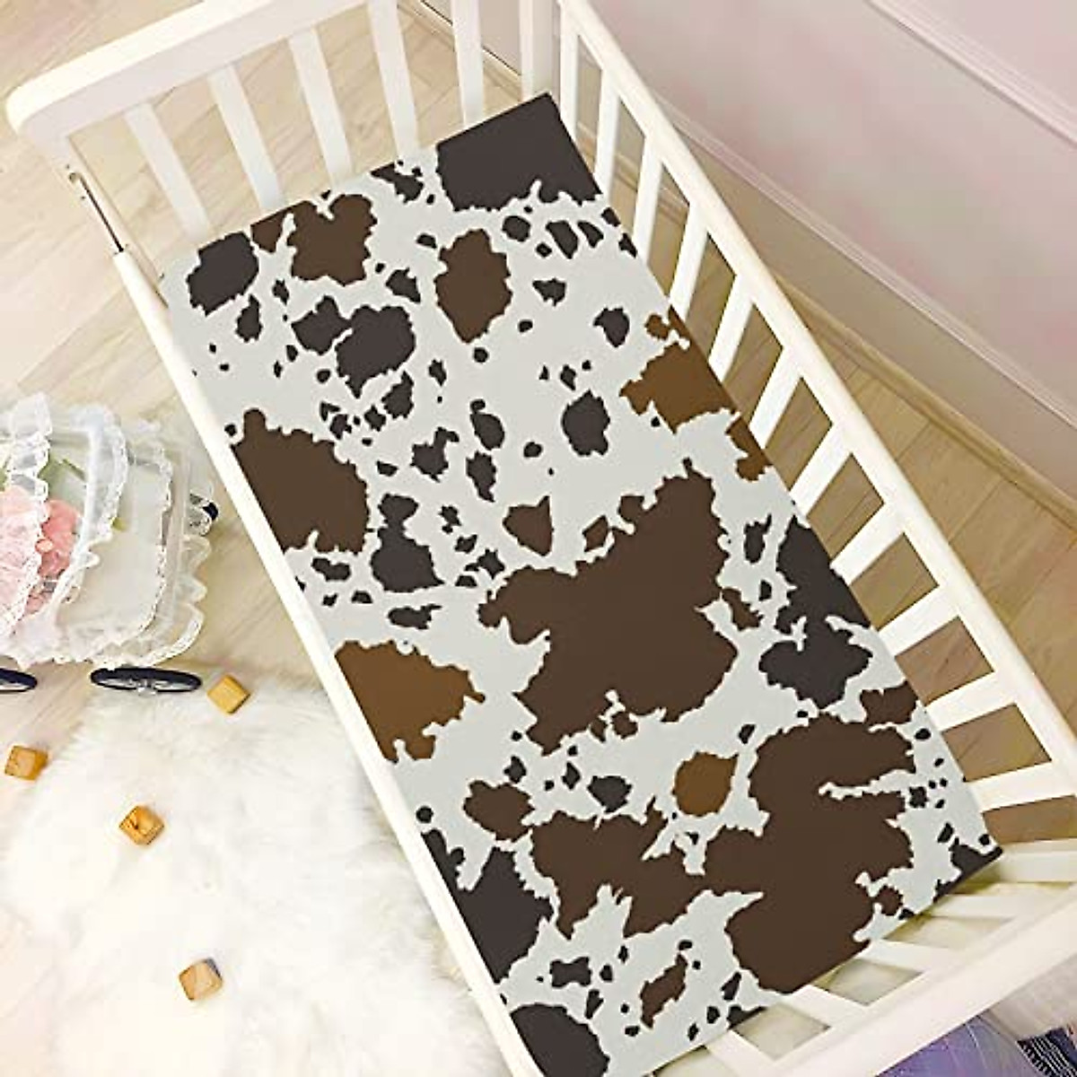 Cow Print Fitted Crib Sheet for Girls and Boys,Soft Breathable Baby Sheet for Standard Size Crib Mattress 21164070