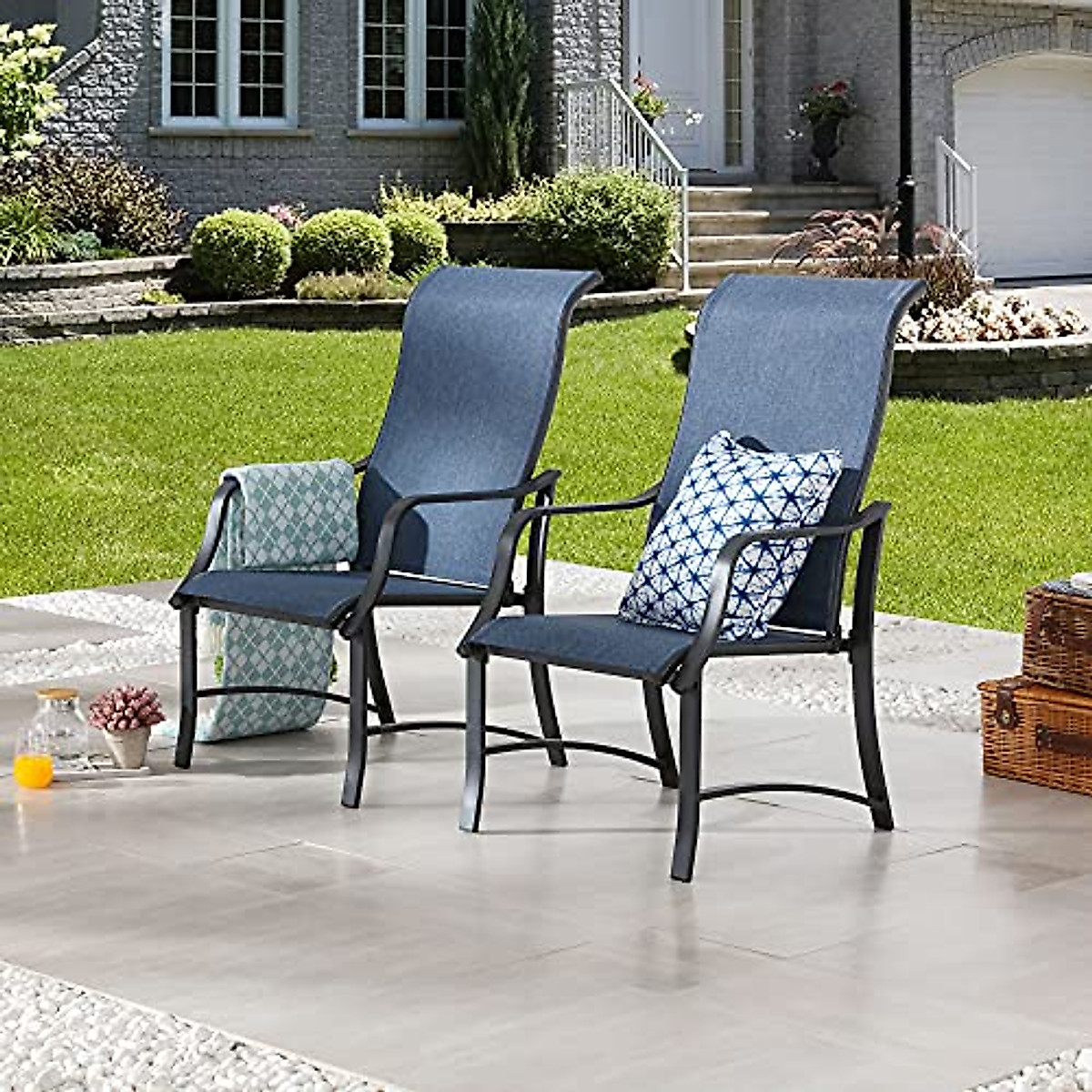 LOKATSE HOME Dining Chairs with High Backrest Outdoor Metal Furniture for Garden Patio Pool Yard, Blue