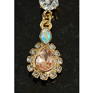 14K Gold Plated CZ Rounded Teardrop Center Dangling Navel Belly Button Ring 14g