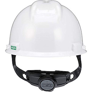 MSA 475358 V-Gard Cap Style Safety Hard Hat With Fas-Trac III Ratchet Suspension | Polyethylene Shell, Superior Impact Protection, Self Adjusting Crown-Straps - Standard Size in White