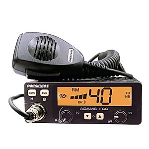President Adams FCC CB Radio, Large LCD with 7 Colors, Programmable EMG Channel Shortcuts, Roger Beep and Key Beep, Electret or Dynamic Mic, ASC and Manual Squelch, Talkback
