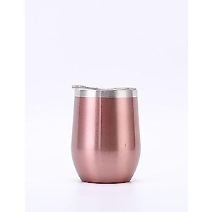 Insulated Coffee Mug with Lid, Double Wall Stainless Steel Vacuum Insulated Wine Tumbler Cup, Travel Coffee Cup Thermal Cup for Home and Office(Rose Gold,12oz)