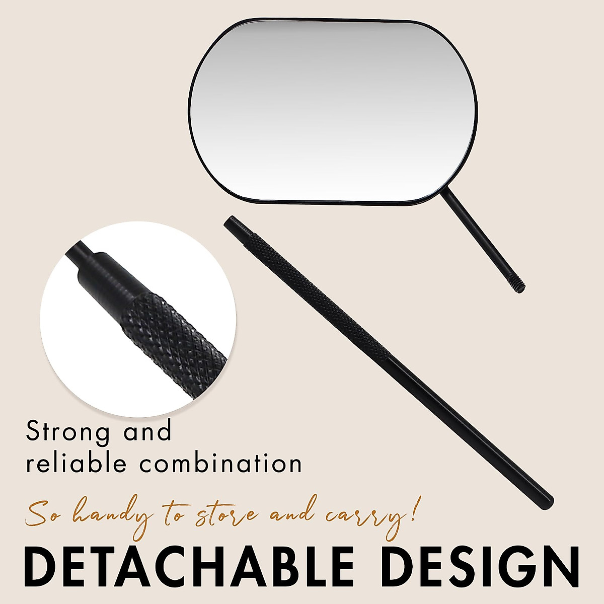 Embagol Lash Mirror Extra Large Makeup Mirror for Eyelash Extensions Detachable Stainless Steel Square Round Lash Extension Accessories(Black)