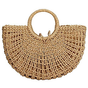 YYW Straw Bag for Women Rattan Purse Handwoven Tote Summer Beach Shoulder Bag (Khaki)