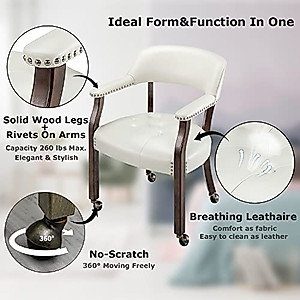 JESONVID Dining Chair with Casters, Captain's Chairs with Rollers Dinette Sets Poker Chairs with Wheels Kitchen Table Rolling Chairs High Back Chair On Caster (White 318WT)