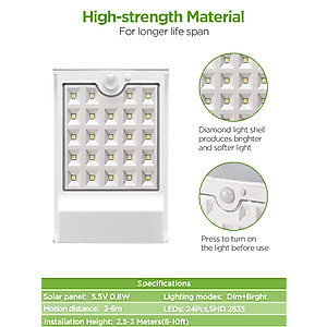 InnoGear Solar Gutter Lights, 24 LEDs Solar Motion Sensor Lights IP65 Waterproof Solar Outdoor Lights Solar Wall Lights Security Lighting for Yard Porch Patio, Pack of 4