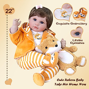 Aori Lifelike Baby Dolls Real Life Baby Doll 22 inch Realistic Reborn Baby Girl with Soft Body,Coming with Feeding Accessories for Girls