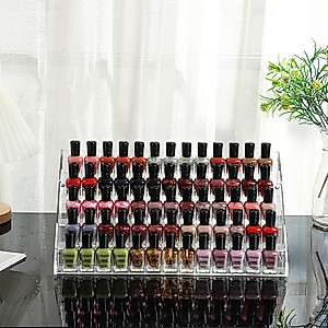 Nail Polish Organizers and Storage for Nail Salon,Clear 72 Bottles of 5 Layers Essential Oil Shelf Gel Fingernail Polish Holder and Tattoo Studio Decor Paint Nail Polish Rack Shelves For Countertops