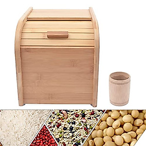 TFCFL Wooden Rice Container, 11lbs/5kg Sealed Kitchen Food Storage Container with Lid Cereal Dispenser for Rice Cereal Dry Food Flour Grains