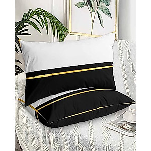 Edwiinsa Black White Pillow Covers King Standard Set of 2 20x36 Bed Pillow, Luxury Yellow Lace Modern Abstract Art Aesthetics Plush Soft Comfort for Hair/Skin Cooling Pillowcases with Envelop Closure