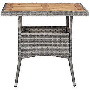 3 Piece Patio Dining Set,Cafes Table Chairs,Balcony Furniture,Chairs with Thick Padded Cushions,Assembly Required,Used in Restaurant, Bistro, Coffee Shop,Balcony,Gray Poly Rattan and Acacia Wood