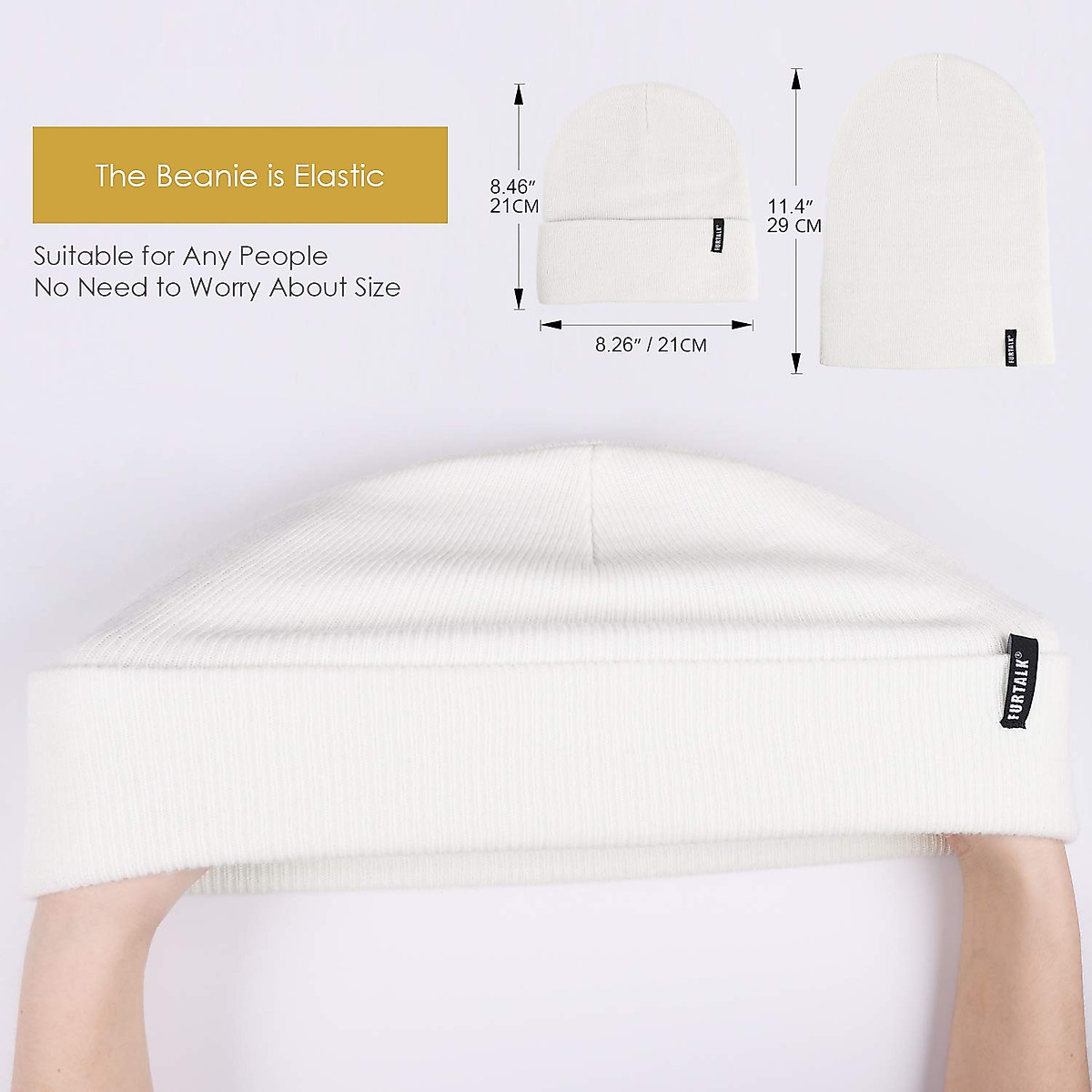 FURTALK Womens Knit Beanie Hat Acrylic Winter Hats for Women Men Soft Warm Unisex Cuffed Beanie Cream White