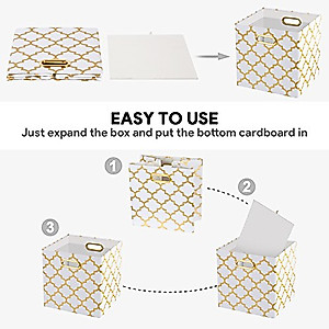 Posprica Collapsible Storage Bins,11×11 Fabric Storage Baskets, Set of 4, Cream-Gold Lantern