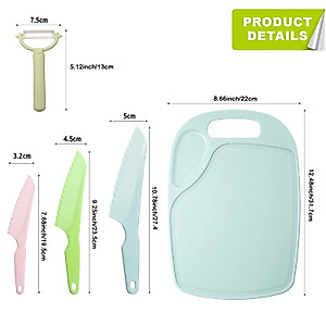 FACATH 5 Pcs Kids Knifes Set, Kitchen Knife and Cutting Board Set, Children's Cooking Knives in 3 Sizes & Colors/Firm Grip, Serrated Edges, BPA-Free Kids' KnivesLettuce and Cutting Board Peeler