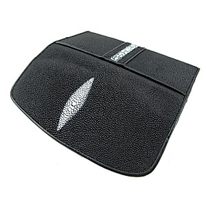 PELGIO Genuine Row Diamond Stingray Skin Leather Women's Trifold Clutch Wallet Black