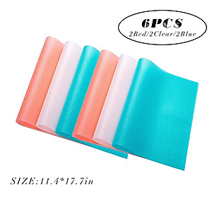 6 Pcs Shelf Mats Washable Fridge Mats Liners Waterproof Fridge Pads Mat Shelves Drawer Table Mats Refrigerator Liners for Shelves (Blue / Transparent / Pink)
