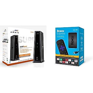 ARRIS Surfboard SBG8300 DOCSIS 3.1 Cable Modem & Wi-Fi Router + Roku Express | HD Streaming Device Bundle