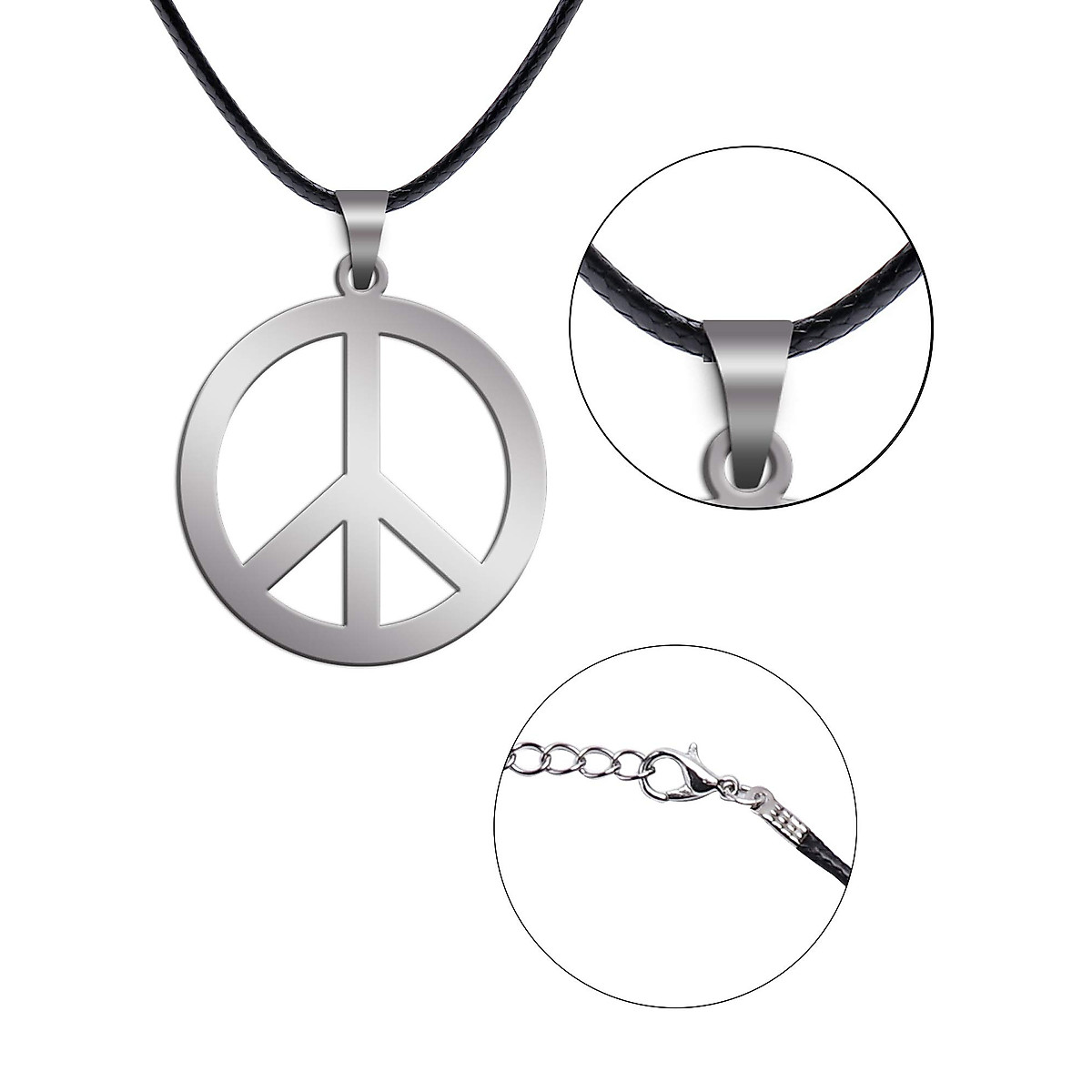Sunshane 2 Pack Hippie Style Peace Sign Necklace Hippie Party Dressing Accessories, Silver