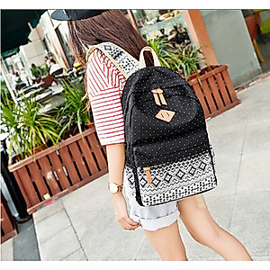 Canvas Dot Backpack Cute Lightweight Teen Girls Backpacks School Shoulder Bags Backpack 4pcs