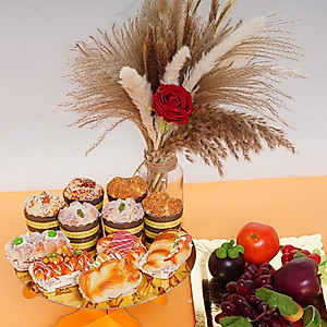 Rbenxia 7 Pieces Cake Stand Set 3-Tier Round Cardboard Cupcake Tower with Rectangle Serving Tray 1-Tier Round Cake Stand Dessert Holders for Birthday Party Wedding Bridal Shower (Gold)