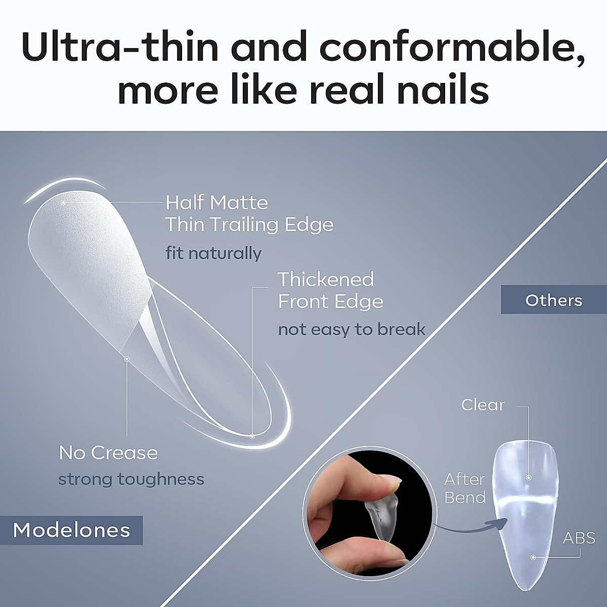 Modelones 500Pcs Medium Almond Nail Tips - Pre-shaped Half Matte Full Cover Acrylic Gel Kit False Nail Tip Press on Nails for Nail Extension DIY Salon