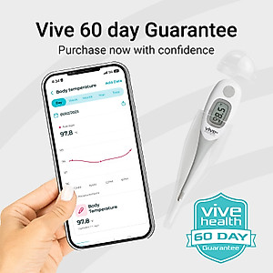 Vive Precision Smart Oral Thermometer - FSA/HSA Approved Medical Grade Body Temperature Reader for Adults, Babies - Digital Fever Monitor with App for Home Use, Under The Tongue, Armpit & Rectal