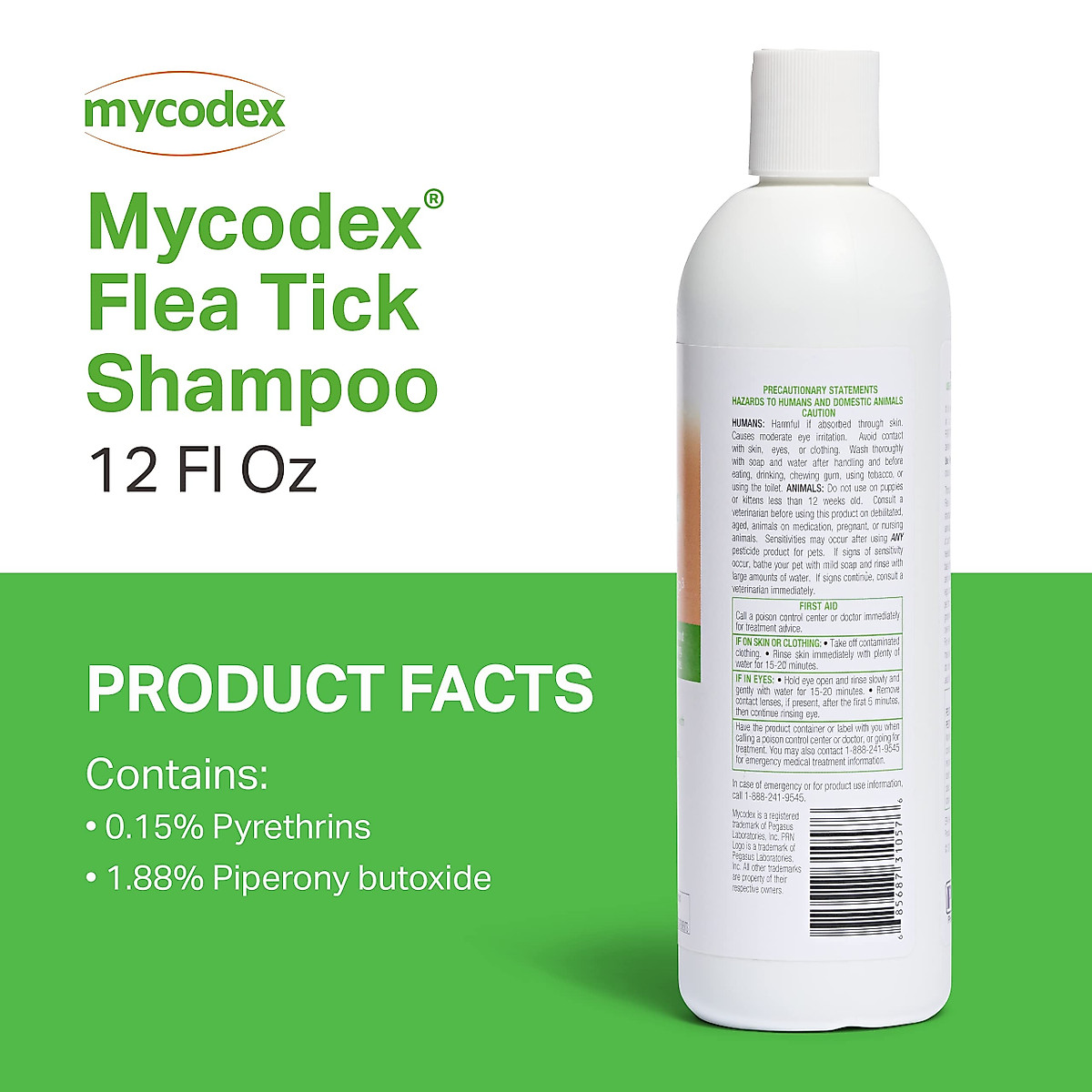 PRN Pharmacal Mycodex Flea and Tick Shampoo P3 - Sensitive Skin Shampoo for Dogs & Cats - with Oatmeal, Lanolin, & Aloe - Removes Dandruff, Dirt, & Scales While Killing Fleas, Ticks & Lice - 12 Fl Oz