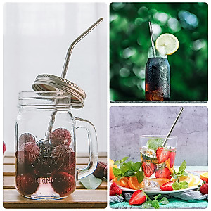 Sefuez 3-pcs 8.4''Reusable Stainless Steel Metal Straws with Cleaning Brush and Carry Bags,Long Drinking Metal Straw for 20 24 30 oz Tumbler,Dishwasher Safe(2 Straight|1 Bent|1 Brush)