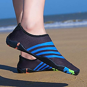 Hutop Water Shoes Womens Mens Kids Quick-Dry Aqua Socks Slip-on Barefoot for Outdoor Beach Swim Surf Yoga Exercise Soles in Amazon (Black/B Stripe, Numeric_7)