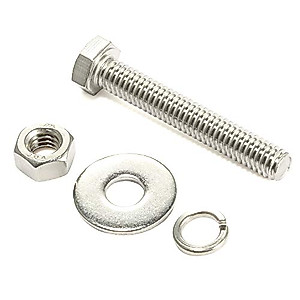 M10-1.5 x 60mm Hex Head Bolts, Hex Nuts, Extra-Large and Thick Flat & Lock Washers, Fully Threaded, 304 Stainless Steel, 4 Sets