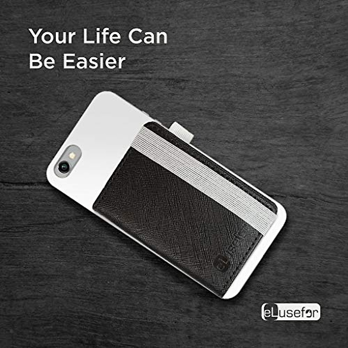 Stick-On Phone Wallet for Back of iPhone or Android Case | 6 Sleeve Credit Card Holder - Pocket for Cards, Money & ID - Built-in Stand - Waterproof Material - Travel, Work & Life-Proof - Black