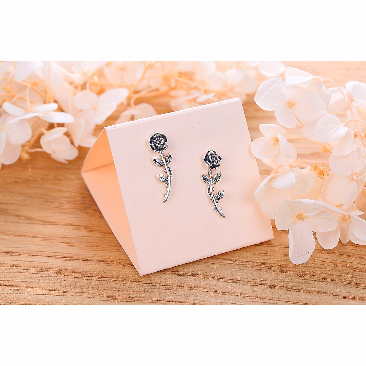 S925 Sterling Silver Rose Flower Clip Stud Ear Cuffs Crawler Climber Earrings for Women Teen