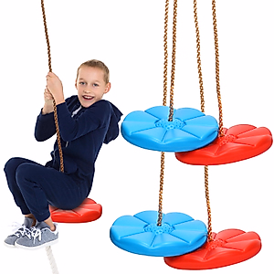 Liliful 4 Pack Strong Disc Tree Swing with Rope Kids Swing Seat with Hanging Strap and Snap Hook Disc Swings for Outside Playground Tree House Backyard Fun, Daily Exercise