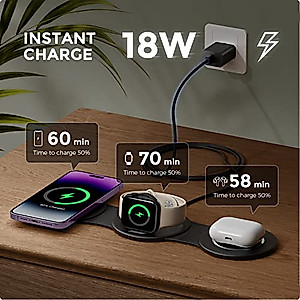 Travel 3 in 1 Charging Station for Apple Magsafe Charger, Hicober Foldable Wireless Charger Stand Compatible for iPhone Multiple Devices Apple Watch/iWatch/Airpods/iPhone 14 13 12 Pro Max