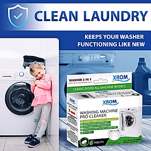 XROM Plant Based, Washer Cleaner 3 in 1 Formula, Removes Odors, Limescale & Detergent Build-Up, Removes Hard Water Stains, For Front and Top Load, 6 Per Pack (Original)