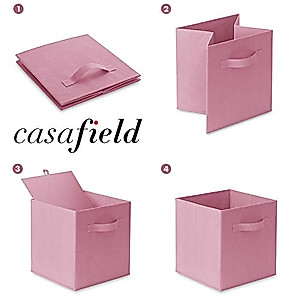 Casafield Set of 6 Collapsible Fabric Cube Storage Bins, Light Pink - 11" Foldable Cloth Baskets for Shelves, Cubby Organizers & More