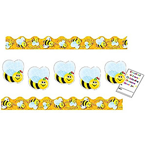 Bee Bulletin Board Set - Bumble Bee Bulletin Board Border, Honey Bee Cutouts for Classroom, Mini Reward Card |for Back to School Bees Hive Theme Wall Decorations, Gender Reveal, Birthday Party Decor