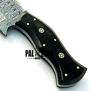 PAL 2000 HUNTING KNIVES Knife With Leather Sheath - Handmade damascus Steel Knife - Custom Knife - 9 Inches Micarta Handle, 9556 Black, White and Gray