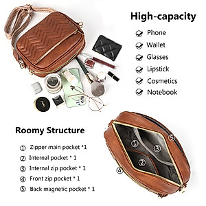 VODIU Quilted Crossbody Bags for Women Purses Handbags Small Vegan Leather Shoulder Bag with Wide Strap Trendy Cross Body Purse Brown