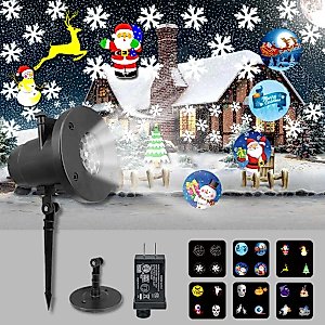 Christmas Projector Lights Outdoor Decorations, KITASST Upgrade Led Xmas Halloween Snowfall Santa Projection Lamp, Waterproof Landscape Lighting for Party Garden Holidays House Indoor Outside(Black)