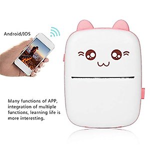Mini Photo Printer, Wireless Photo Printer, Support Search/Text Recognition/Retrieval Improve Learning Efficiency(Pink)