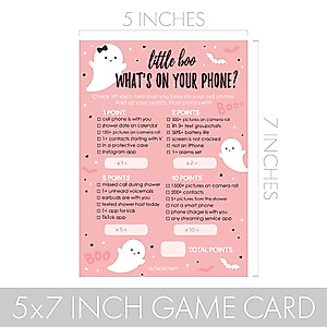 DISTINCTIVS Pink A Little Boo is Almost Due Girl Baby Shower Games - What's On Your Phone and Word Scramble (2 Game Bundle) - 20 Dual Sided Cards, Halloween Baby Shower