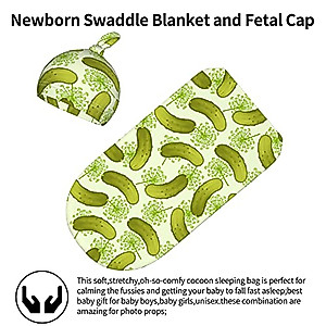 YIFTD Newborn Swaddle Blanket with Beanie Set Dill Pickles Soft Baby Sleep Sack Stretch Adjustable Baby Swaddle Wraps Receiving Blankets for Boys Girls