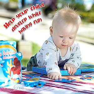 J&J Baby Toddler Puzzles - 5x4-Pieces Dolphin Adventure Soft Jigsaw Puzzles for Toddlers - Set of 5 Educational Learning Puzzles Book for Kids 2-3 Years Old