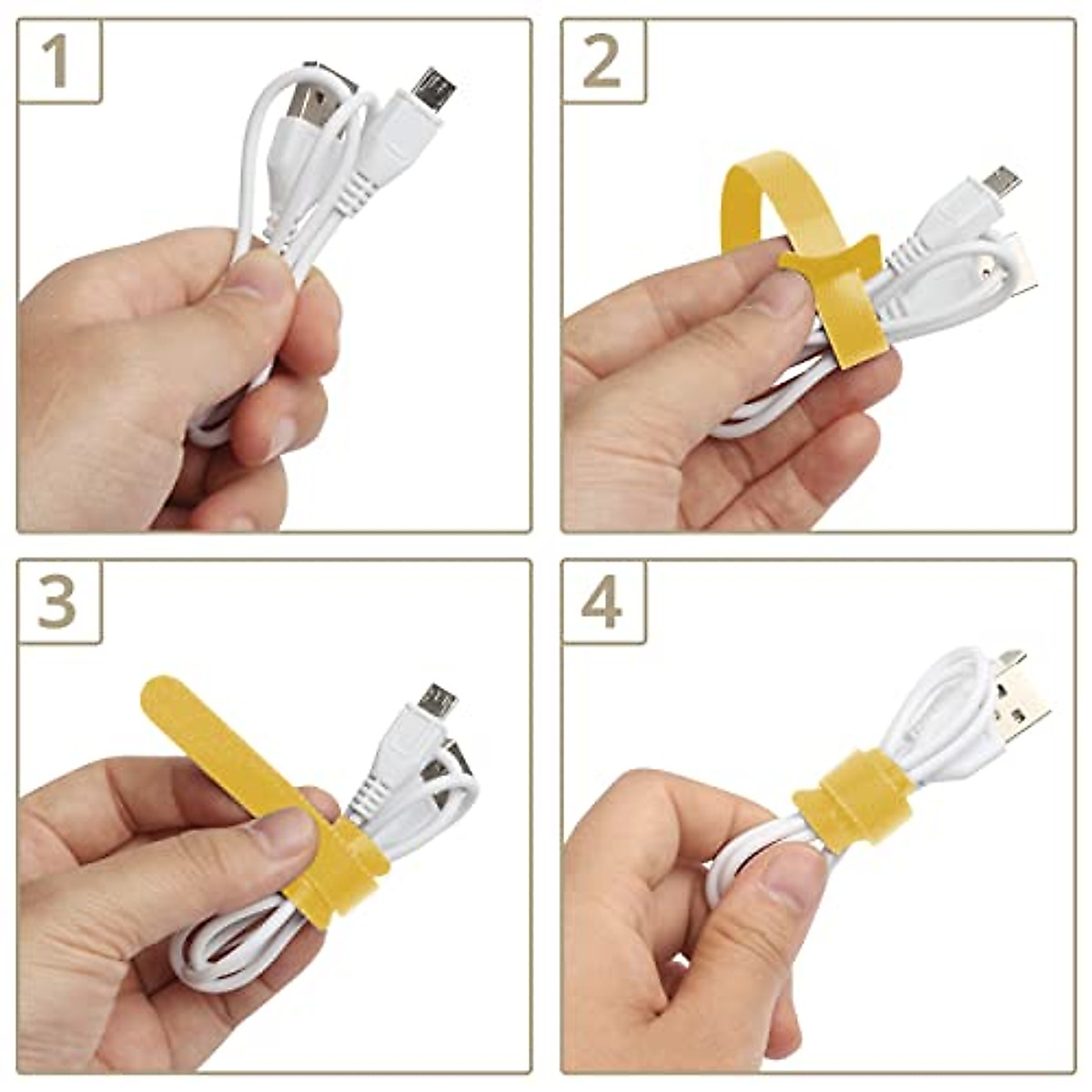 Jawflew 50 PCS Reusable Fastening Cable Ties, Microfiber Cloth 6-Inch Hook and Loop Cord Ties Multi-Purpose Cable Ties for Tablet Laptop PC TV Home Office Electronics Wire (Round head-Yellow)