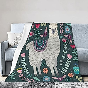 Alpaca Botanical Throw Blanket Cozy Plush Boho Bohemia Llama Flannel Fleece Ultra Soft Blankets Lightweight Fuzzy Party Blanket Gifts for Adult Bed Couch Sofa Kids 50"x40"
