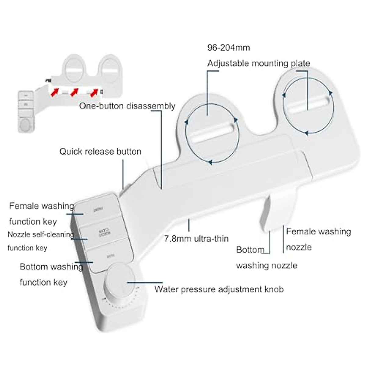 EOLTMESS Bidet Attachment for Toilet, Ultra-Slim Self Cleaning Dual Nozzle Hygienic Toilet Bidet, Warm & Cold Fresh Water Bidet Sprayer with Feminine Wash & Rear Wash(1/2)