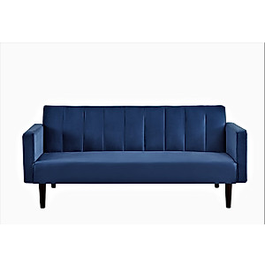 Container Furniture Direct Regal Modern Convertible Full Out Futon Sofa Compact Channel Stitch Velvet Sleeper Couch Bed for Living Room, Bedrooms, Apartments, and Dorm, 72 Inch, Deep Blue
