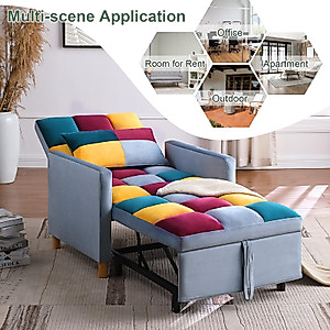 ODUWA Convertible Chair Bed,3-in-1 Sleeper Single Sofa Chair Bed with Pillow,Adjustable Backrest Recliner with Soft Velvet Fabric,Pull Out Sleeper Bed for Living Room,Dorm,Apartment,Bedroom or Office