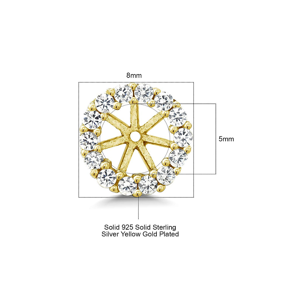 Gem Stone King 18K Yellow Gold Plated Silver Earring Jackets Fits 5MM Round Studs